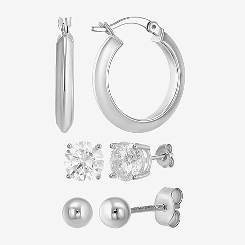 Click here for Womens Cubic Zirconia Sterling Silver Round 3 Pair... prices
