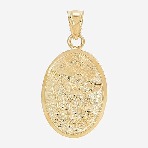 Click here for St. Michael Unisex Adult 14K Gold Oval Pendant  On... prices
