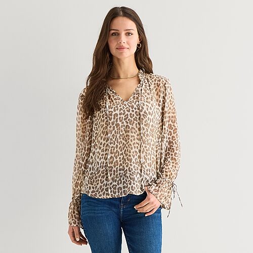 Click here for a.n.a Sheer Womens Tall Split Tie Neck Long Sleeve... prices
