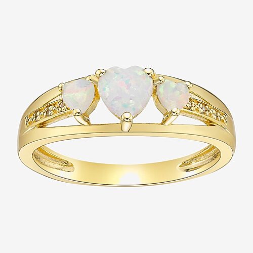 Click here for Womens Diamond Accent Lab Created White Opal 18K G... prices