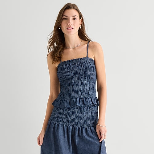 Click here for a.n.a Smocked Womens Square Neck Sleeveless Tank T... prices