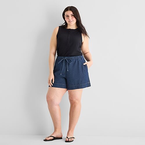 Click here for a.n.a Womens 5 Mid Rise Plus Denim Short  4x  Blue prices