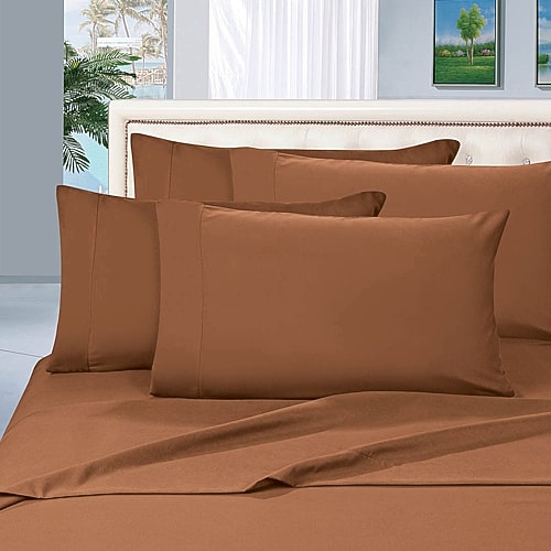 Elegant Comfort Wrinkle Resistant Solid Microfiber Bed Sheet set with Deep Pocket  One Size  Brown