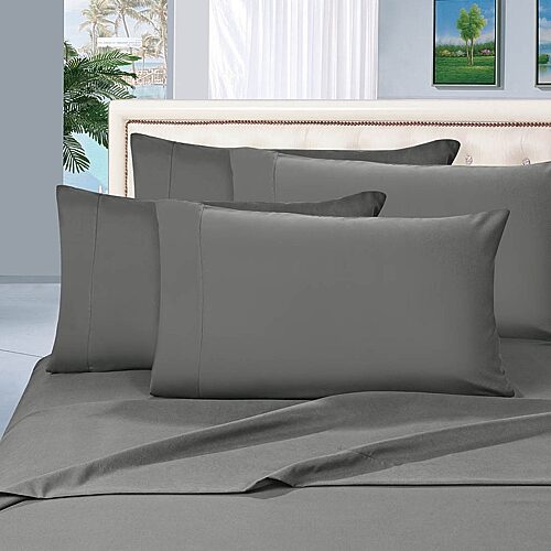 Elegant Comfort Wrinkle Resistant Solid Microfiber Bed Sheet set with Deep Pocket  One Size  Gray