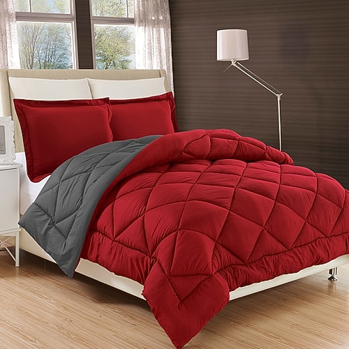 Elegant Comfort All Season Down Alternative Reversible Comforter Set  One Size  Red