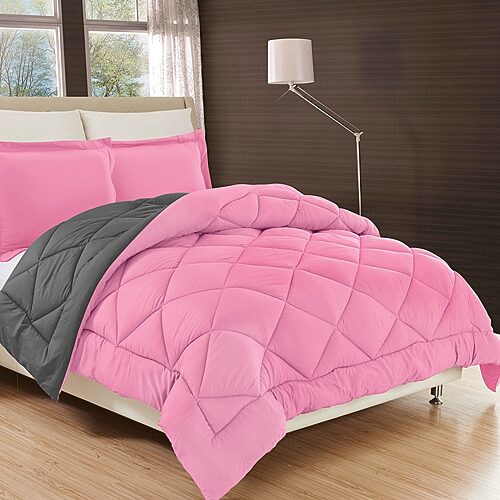 Elegant Comfort All Season Down Alternative Reversible Comforter Set  One Size  Gray