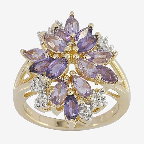 Click here for 14K Gold over Silver Lab-Created Gemstone Flower R... prices