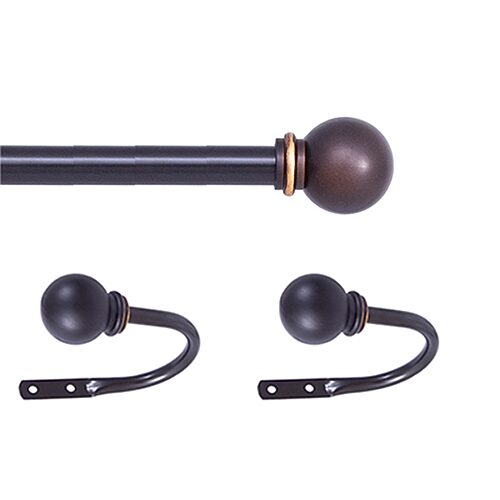 Kenney Chelsea Decorative Curtain Rod & Holdback Set 5/8 IN Adjustable Curtain Rod  One Size  Silver
