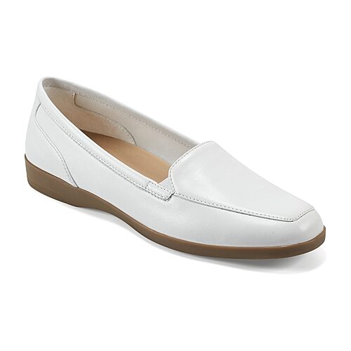 Easy Spirit Womens Devitt Slip-On Loafer Flats - White Leather