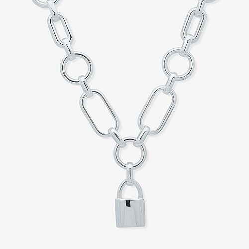 Click here for Worthington Silver Tone Padlock Charm Womens 17 In... prices