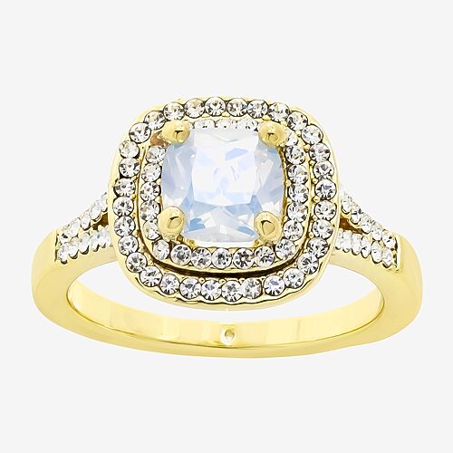 Sparkle Allure Split Shank Womens White Cubic Zirconia 14K Gold Over Brass Cushion Halo Cocktail Ring  7  No Clr