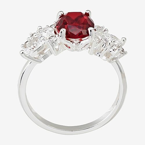 Sparkle Allure Cluster Side Stone Womens Red Crystal Pure Silver Over Brass Oval Cocktail Ring  7