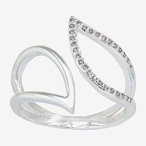 Sparkle Allure Leaf Womens 2MM Cubic Zirconia Pure Silver Over Brass Bypass Band  7