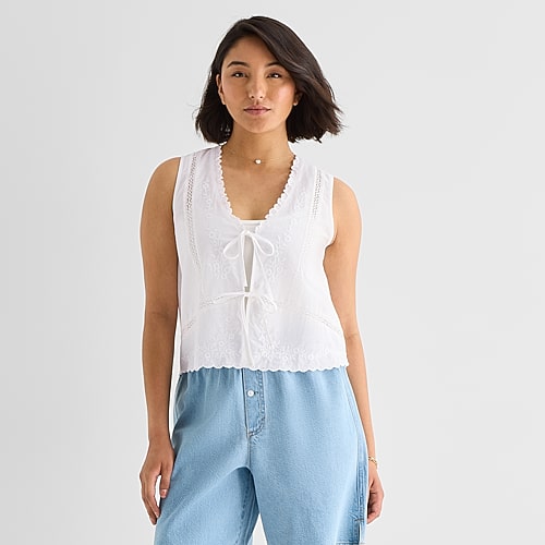 Click here for a.n.a Womens V Neck Sleeveless Embroidered Vest  X... prices