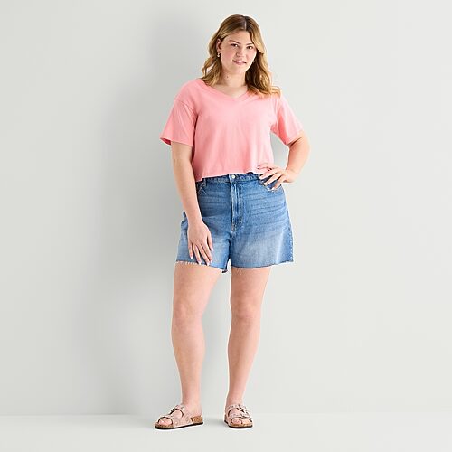 Click here for Arizona Womens 5 Mid Rise Juniors Plus Denim Short... prices