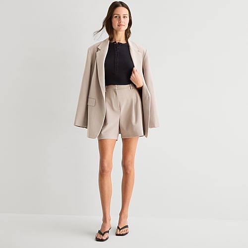 Click here for a.n.a Womens High Rise Pleated Short  8  Beige prices