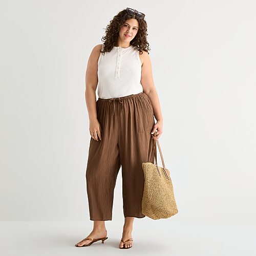Click here for a.n.a Womens Plus Wide Leg Cropped Pant  4x  Brown prices