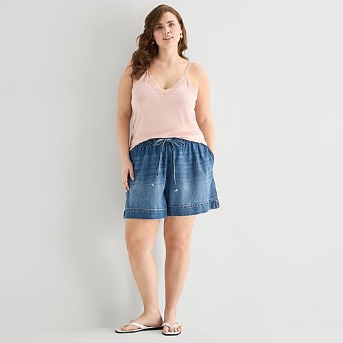 Click here for a.n.a Womens 5 Mid Rise Plus Denim Short  1x  Blue prices