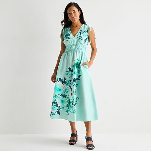 Click here for Melonie T Womens Midi V Neck Sleeveless Floral Fit... prices