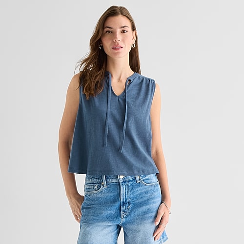 Click here for a.n.a Womens Split Tie Neck Sleeveless Tank Top  X... prices