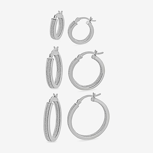 Click here for Sterling Silver Rhodium Plated Glitter Hoop Earrin... prices