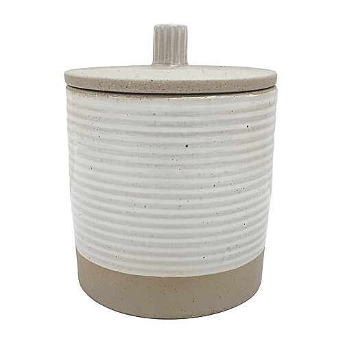 Avanti Drift Lines Textured Ribbed Ceramic Covered Jar - Linen