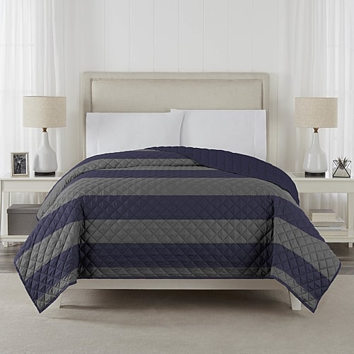 Click here for Martex Rugby Stripe Coverlet  One Size  Gray prices