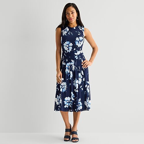 Click here for Perceptions Womens Midi Crew Neck Sleeveless Flora... prices