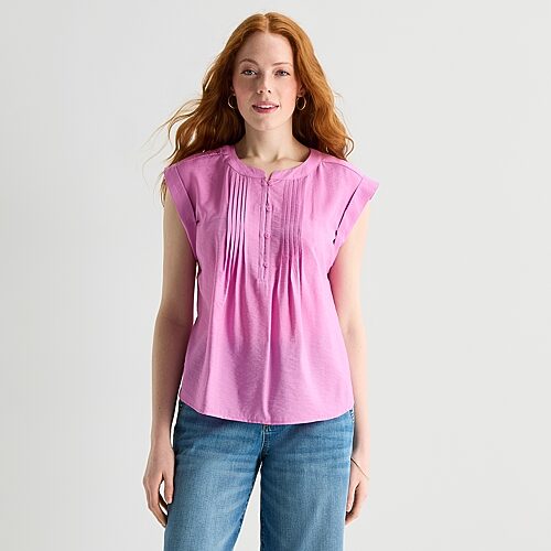 Click here for St. Johns Bay Womens Henley Neck Short Sleeve Blou... prices