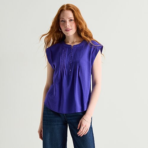 Click here for St. Johns Bay Womens Henley Neck Short Sleeve Blou... prices