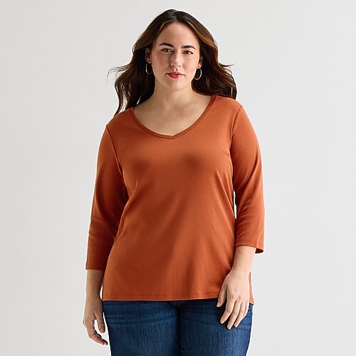 Click here for St. Johns Bay Womens Plus V Neck 3/4 Sleeve T-Shir... prices