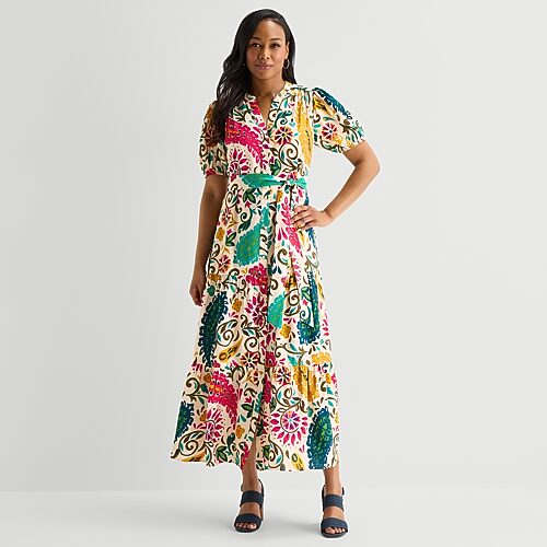 Click here for Msk Womens Floral Button-Front Maxi Dress with Sel... prices