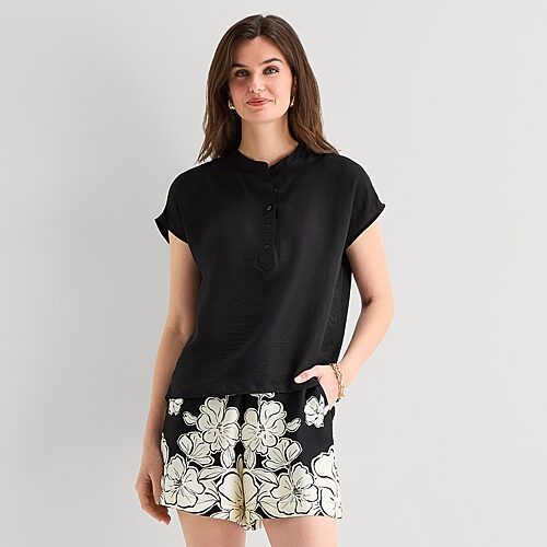 Click here for Worthington Womens Henley Neck Short Sleeve Blouse... prices