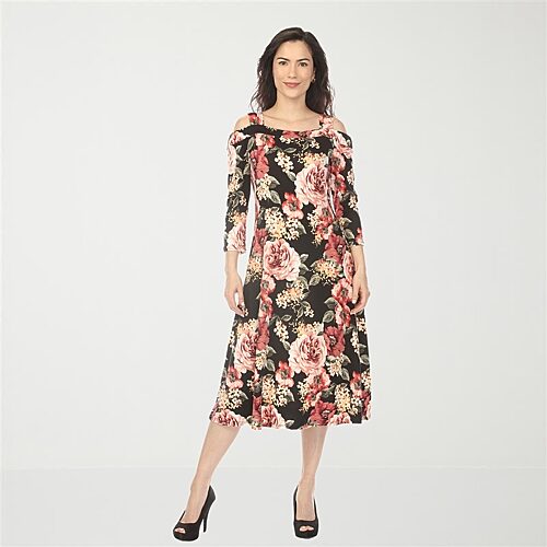 Click here for Womens White Mark Cold Shoulder Floral Midi Dress prices