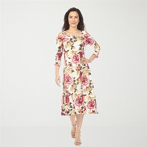 Click here for Womens White Mark Cold Shoulder Floral Midi Dress prices