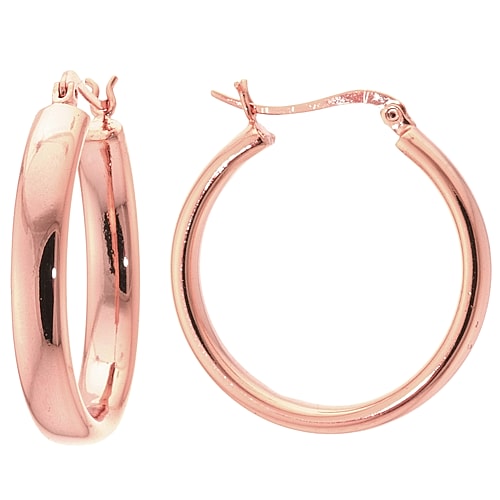 Silver Reflections 24K Rose Gold Over Brass Round Hoop Earrings  One Size