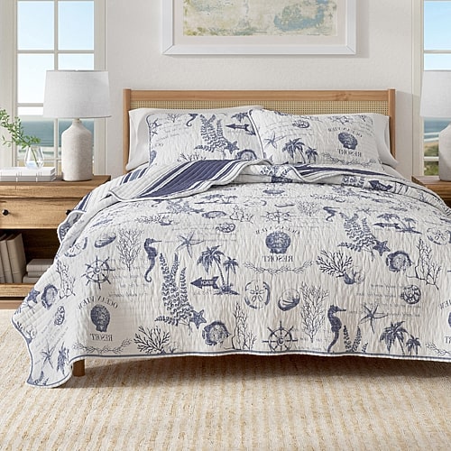 Click here for Linery Coastal Printed Cotton Reversible Quilt Set... prices