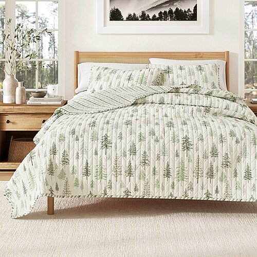Click here for Linery Lodge Trees Reversible Quilt Set  One Size... prices