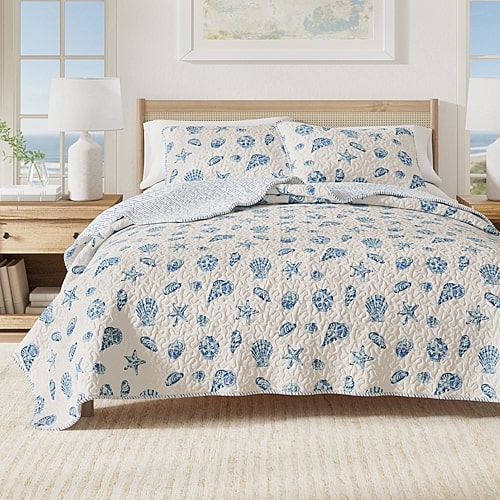 Click here for Linery Seashells Coastal Reversible Quilt Set  One... prices