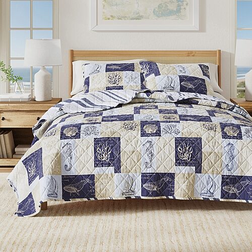Click here for Linery Seashell Patchwork Reversible Quilt Set  On... prices