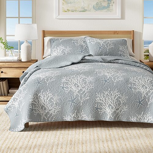 Click here for Linery Coral Starfish Reversible Quilt Set  One Si... prices