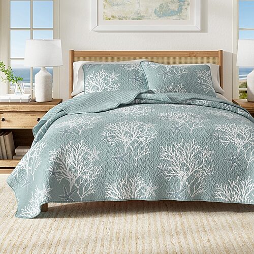 Click here for Linery Coral Starfish Reversible Quilt Set  One Si... prices