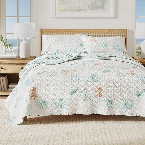Click here for Linery Stripes Seashells Reversible Quilt Set  One... prices