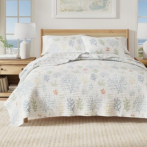 Click here for Linery Pastel Coral Pattern Reversible Quilt Set... prices