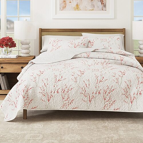 Click here for Linery Cherry Blossom Floral Reversible Quilt Set... prices
