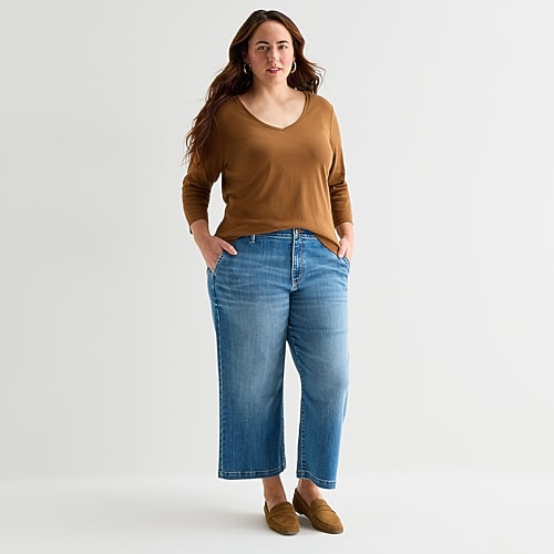 Click here for St. Johns Bay Womens Plus High Rise Cropped Wide L... prices