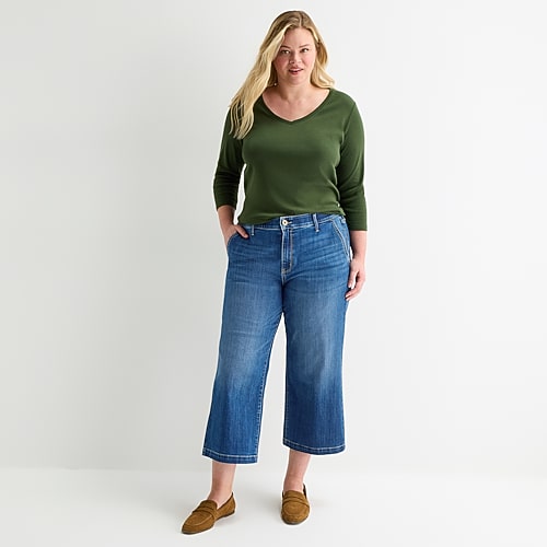 Click here for St. Johns Bay Womens Plus High Rise Cropped Wide L... prices