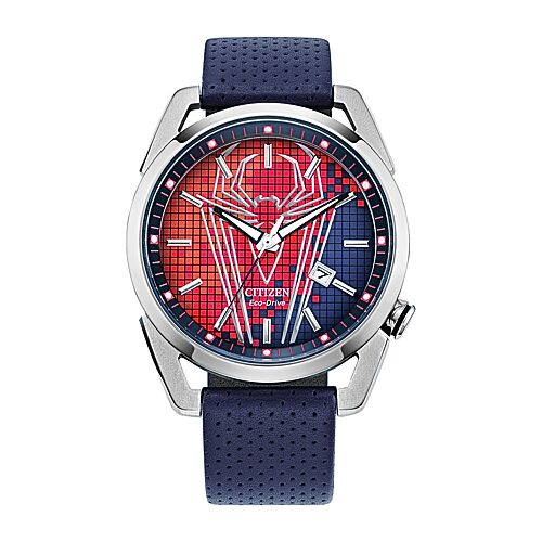 Marvel by Citizen Mens Spider-Man Blue Leather Strap Watch 42mm - Blue