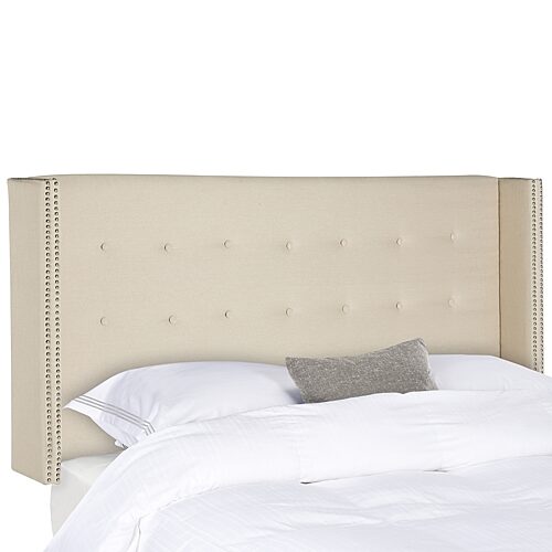 Keegan Polyester Upholstered Tufted Nailhead Trim Headboard  One Size  Beige