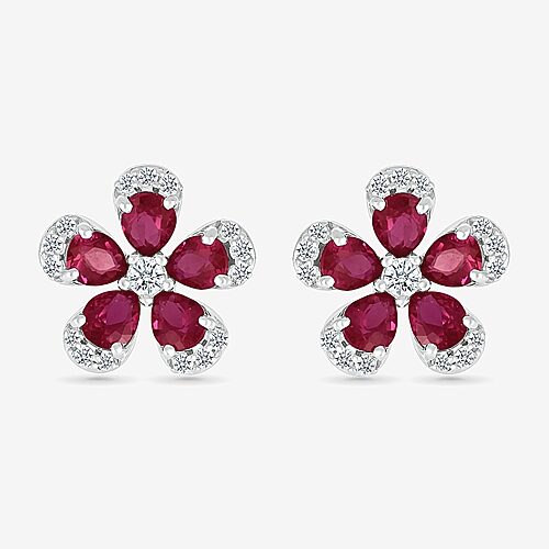 Click here for Lab Created Red Ruby Sterling Silver 12.5mm Flower... prices